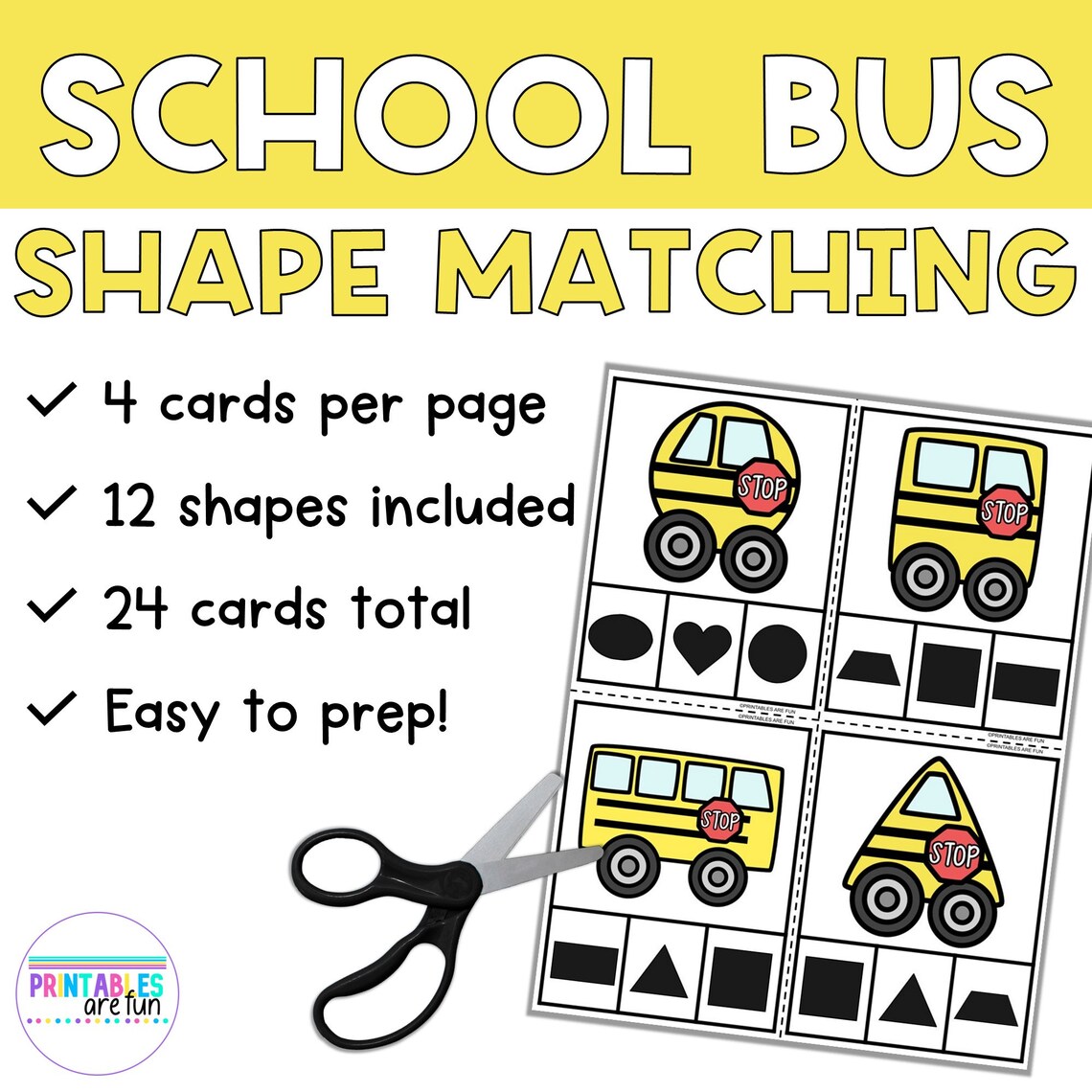 School Bus 2D Shape Matching Clip Cards | Printable Math Activity for ...