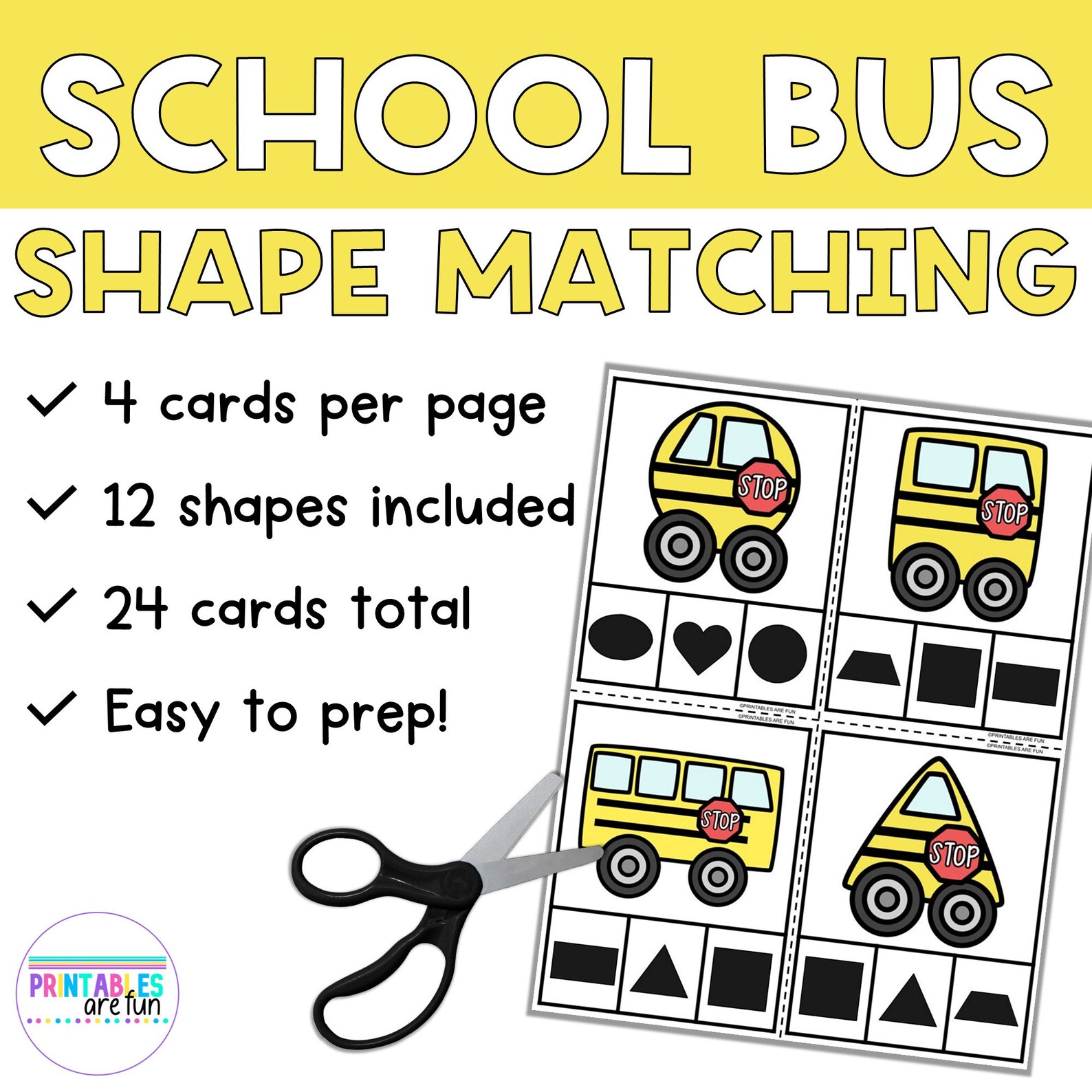 School Bus 2D Shape Matching Clip Cards | Printable Math Activity for ...