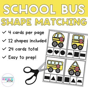 School Bus 2D Shape Matching Clip Cards | Printable Math Activity for ...