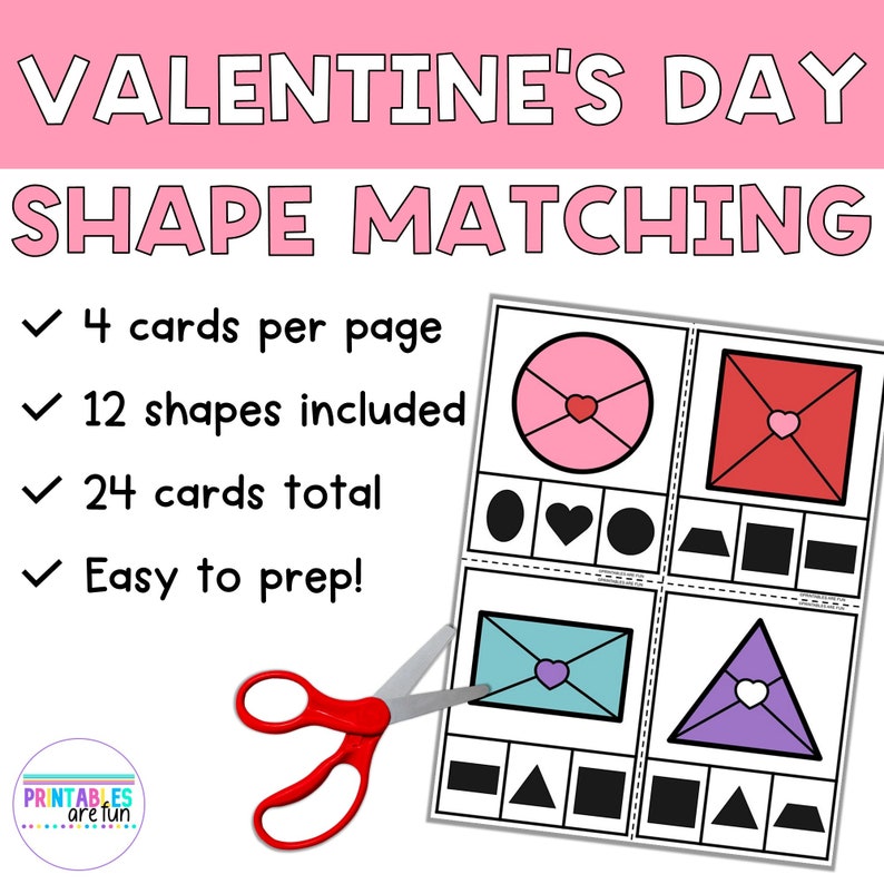 Valentine's Day 2D Shape Matching Clip Cards | Printable Math Activity ...