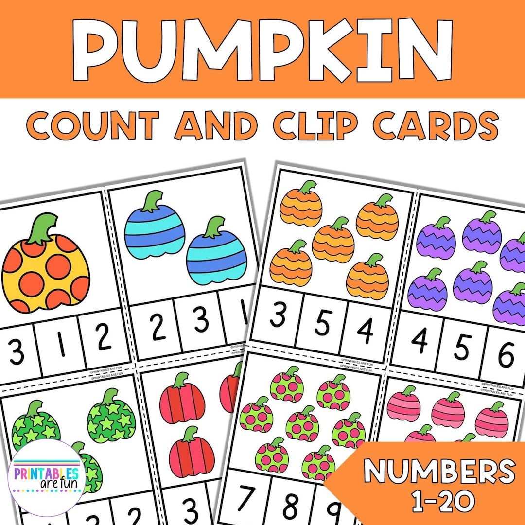 Fall Pumpkin Count and Clip Cards 1-20 | Printable Math Activity for ...
