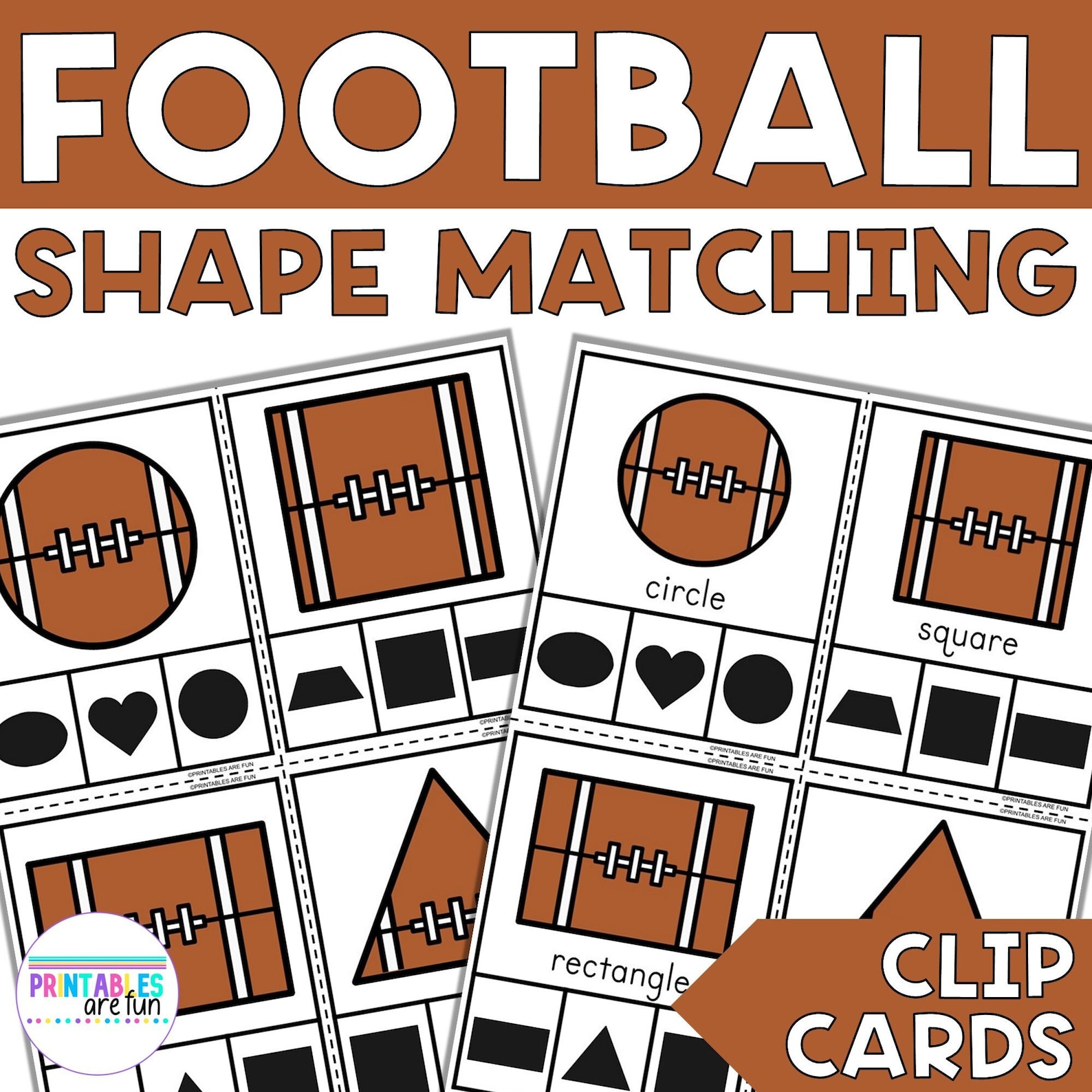 Football 2D Shape Matching Clip Cards Printable Math - Etsy