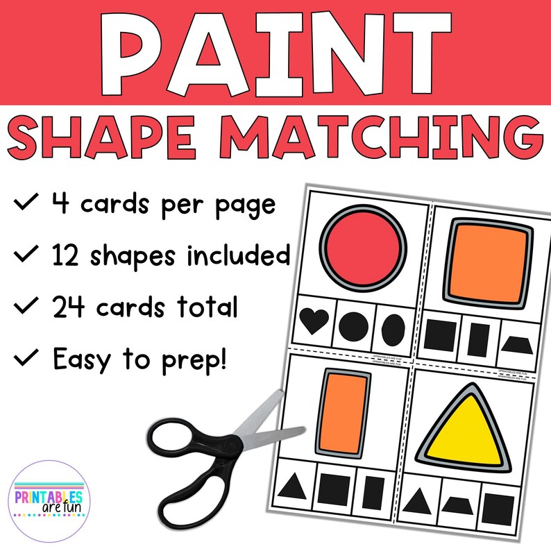School Paint 2D Shape Matching Clip Cards | Printable Math Activity for ...