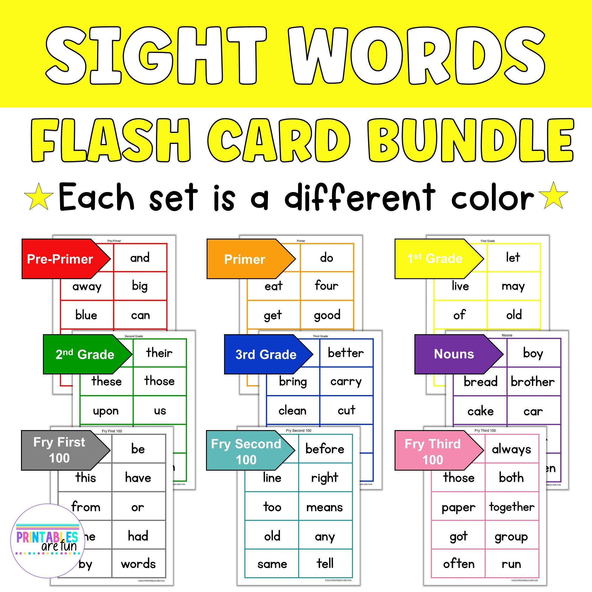 Sight Word Flash Cards, Kindergarten to 3rd Grade Sight Words, High ...