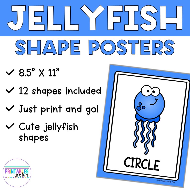 Jellyfish 2D Shape Posters and Flash Cards | Printable Math Activity ...