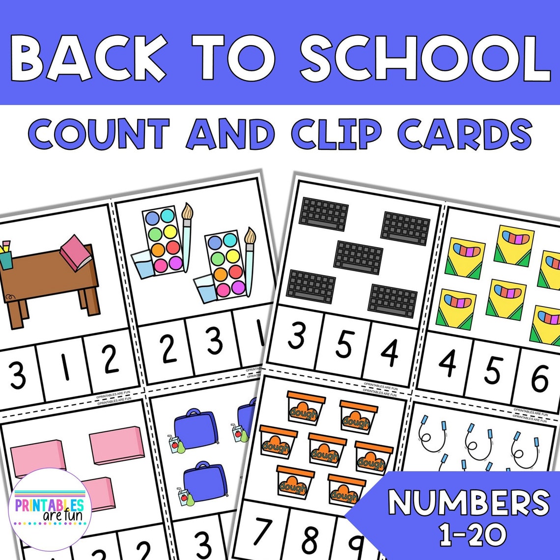Back to School Count and Clip Cards 1-20 | Math Task Cards | Printable ...