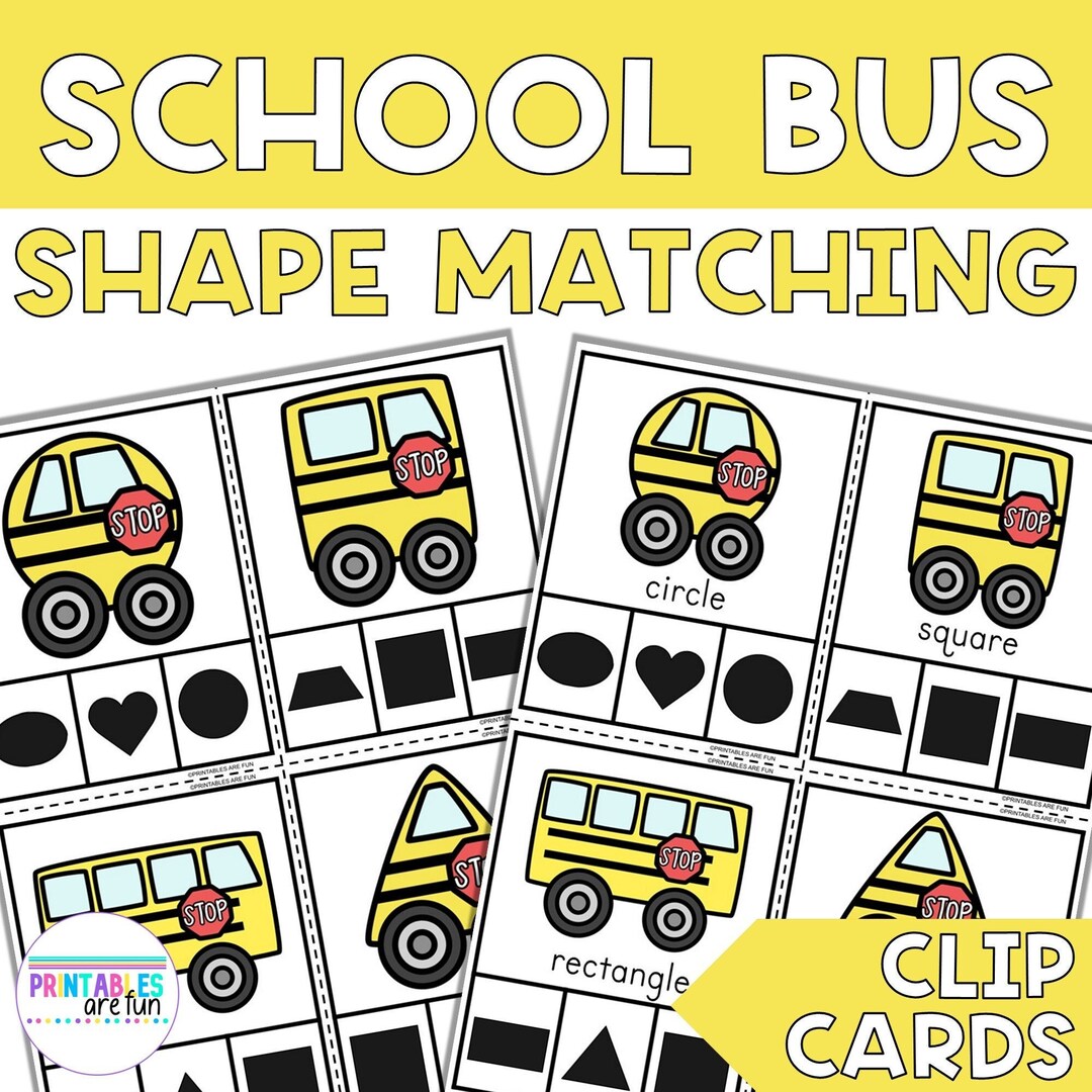 School Bus 2D Shape Matching Clip Cards | Printable Math Activity for ...