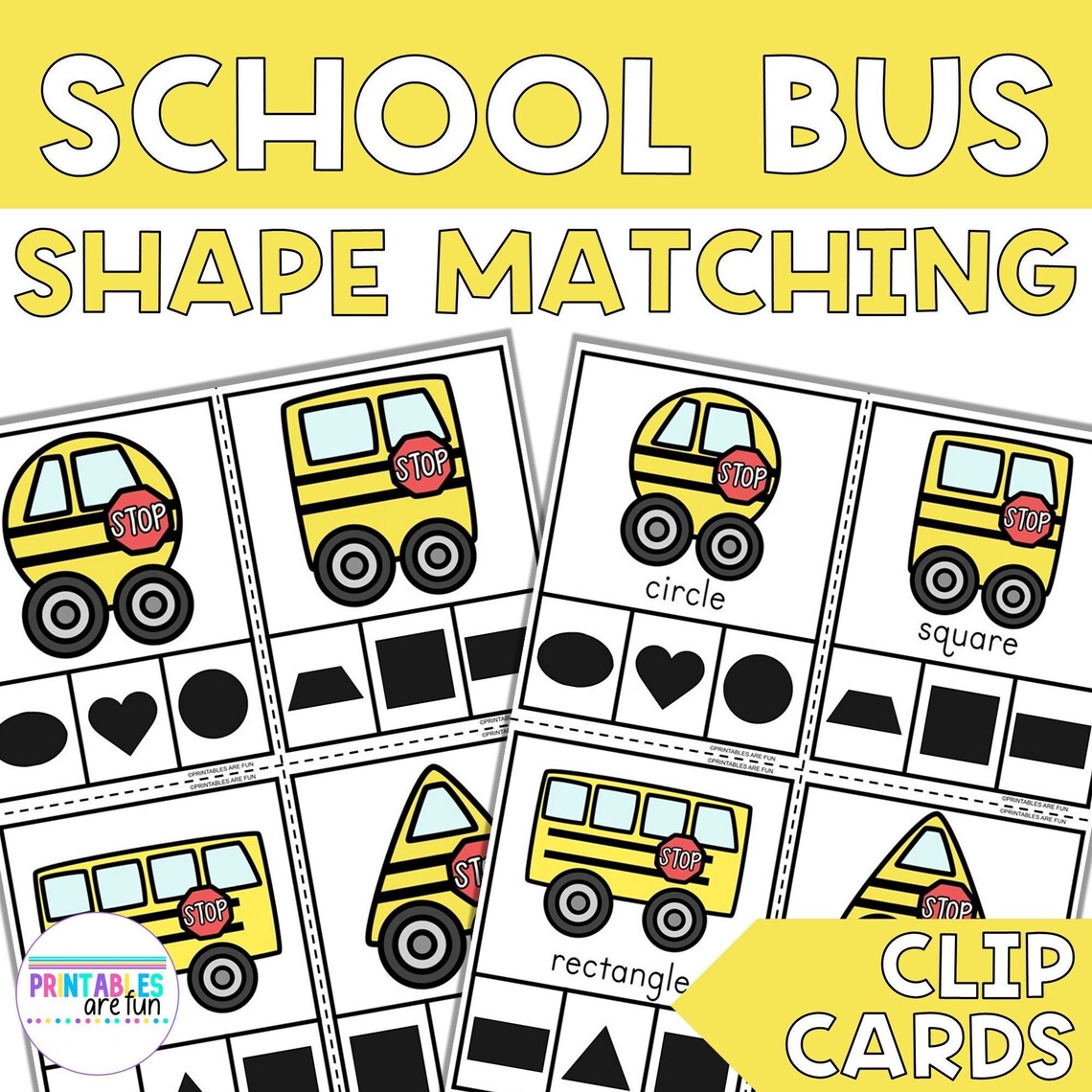 School Bus 2D Shape Matching Clip Cards | Printable Math Activity for ...