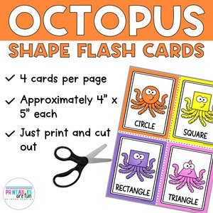 Octopus 2D Shape Posters and Flash Cards | Printable Math Activity for ...