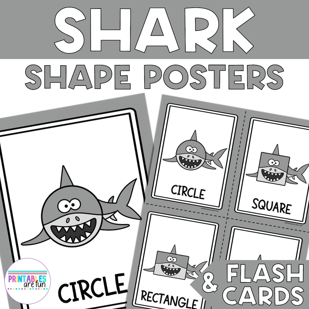 Shark 2D Shape Posters and Flash Cards | Printable Math Activity for ...