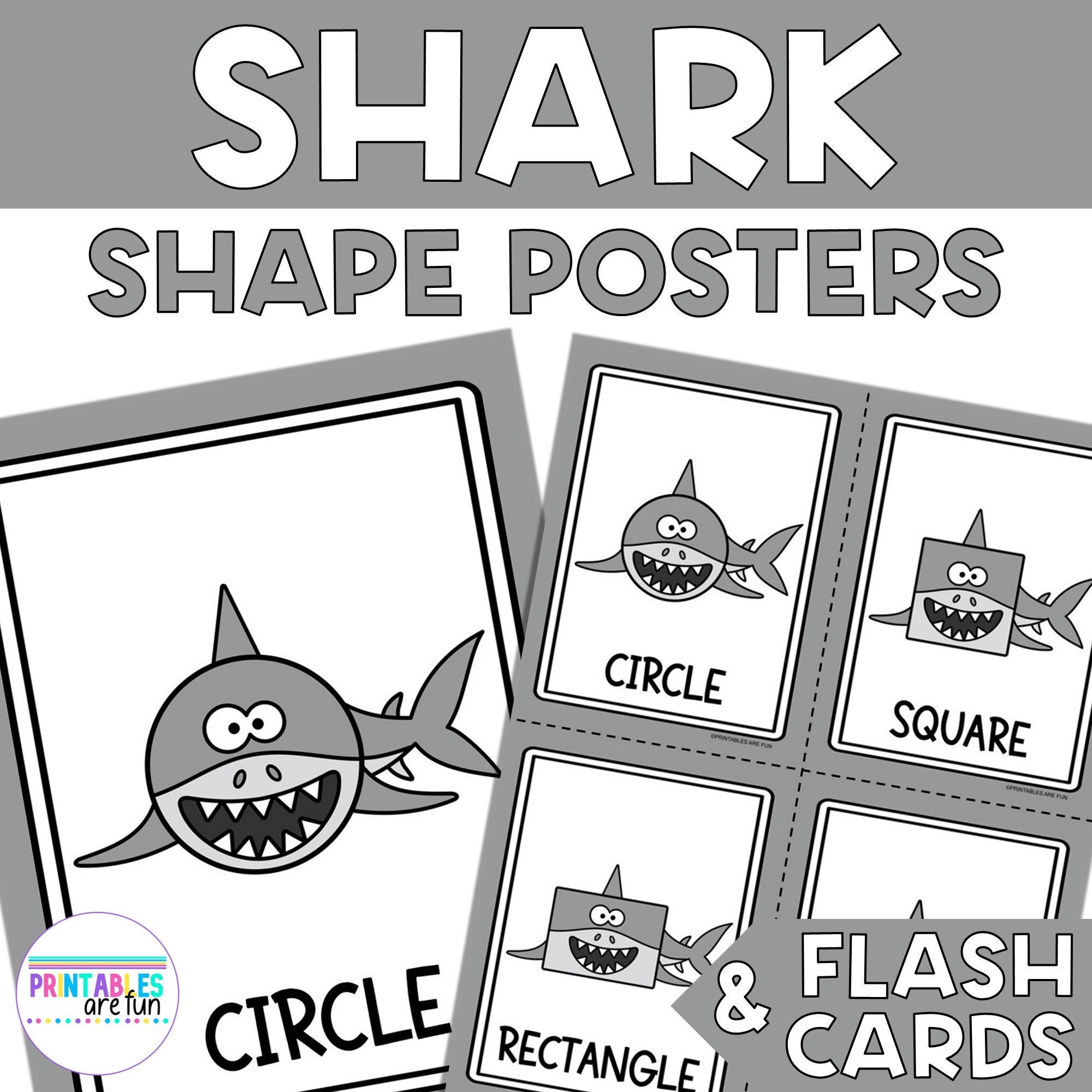 Shark 2D Shape Posters and Flash Cards | Printable Math Activity for ...