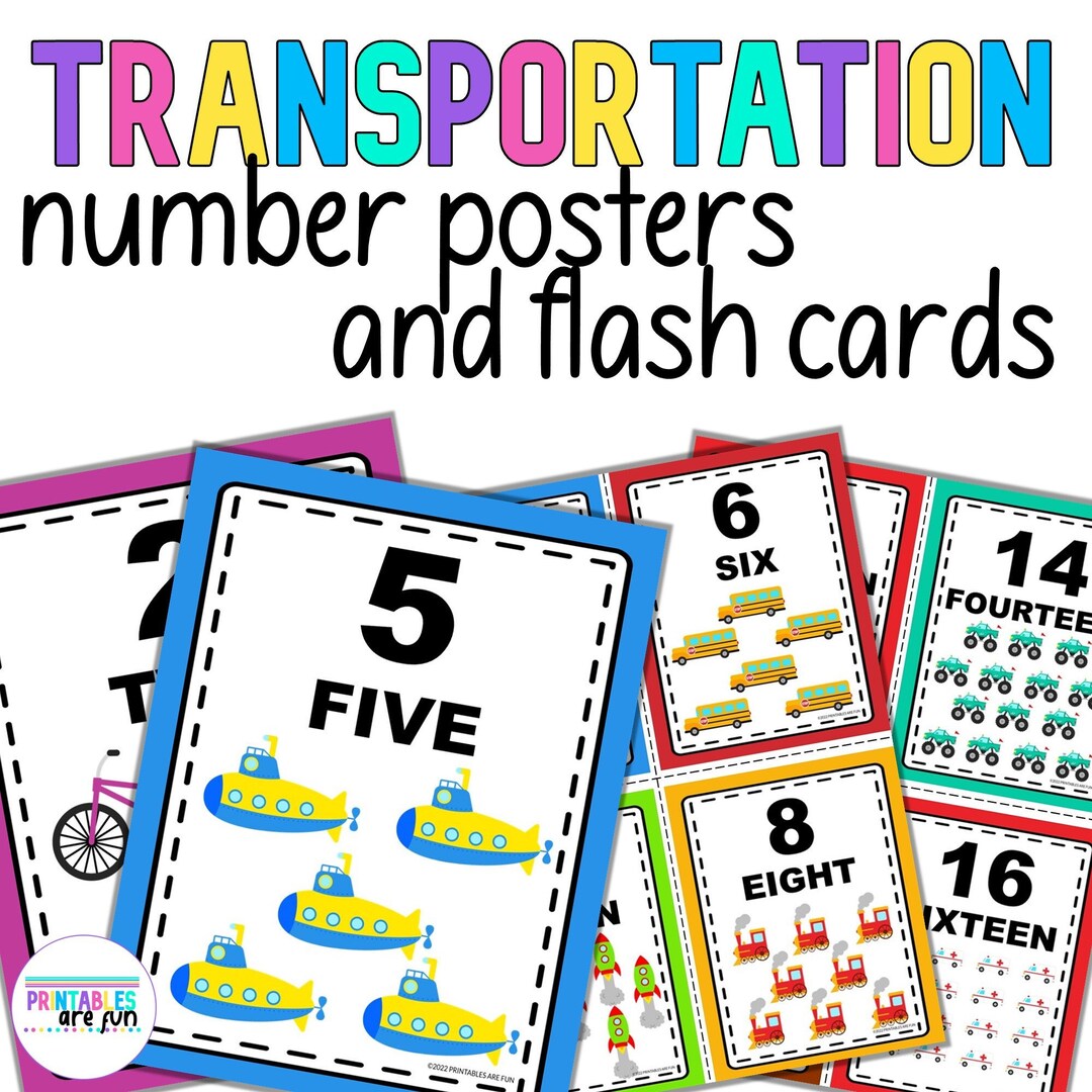 Transportation Number Posters and Flash Cards 1-20, Printable Activity ...
