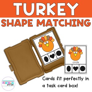 Thanksgiving Turkey 2D Shape Matching Clip Cards | Printable Math ...