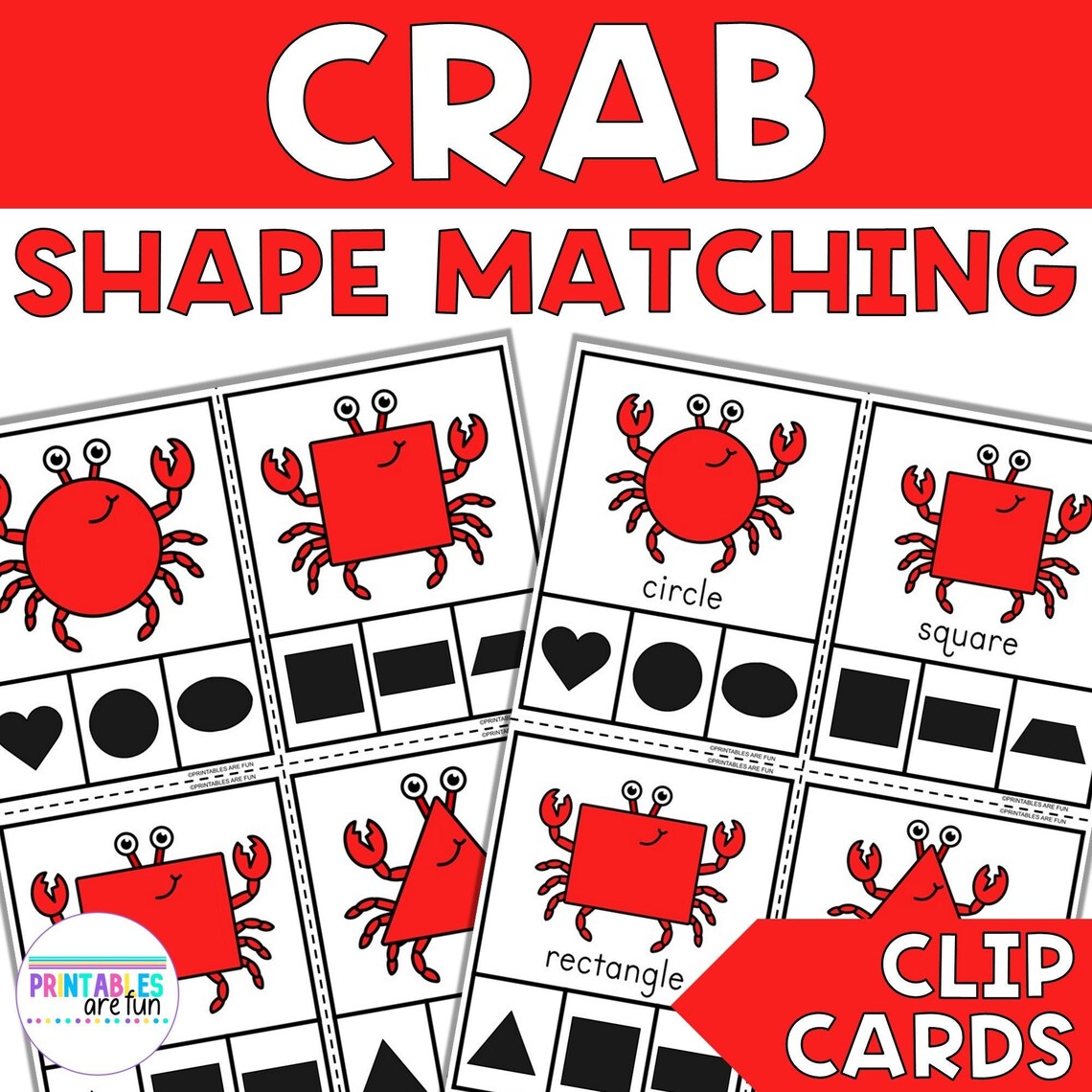 Crab 2D Shape Matching Clip Cards Printable Math Activity for Preschool ...