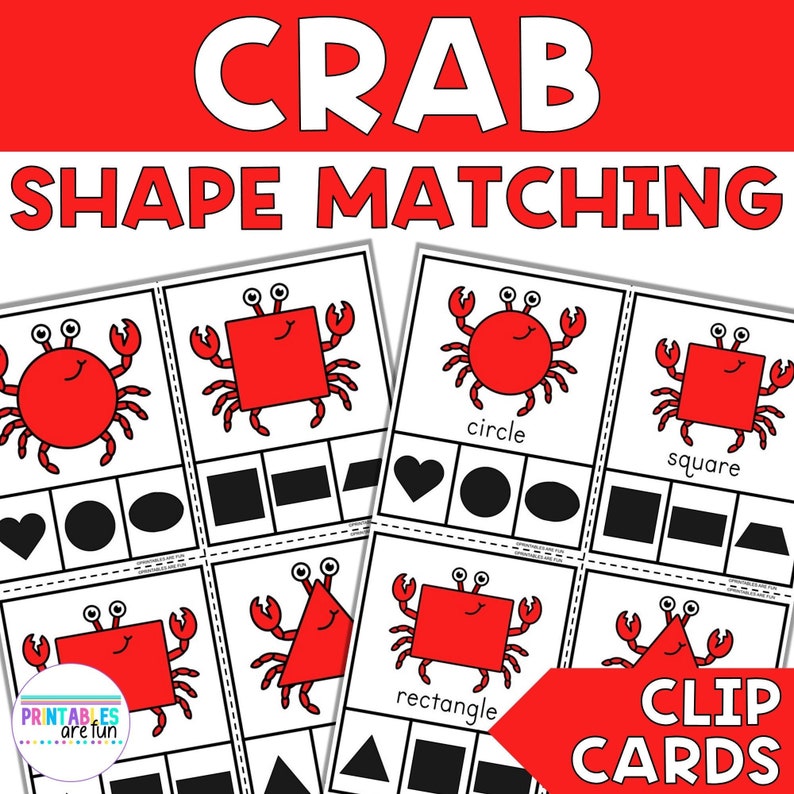 Crab 2D Shape Matching Clip Cards | Printable Math Activity for ...