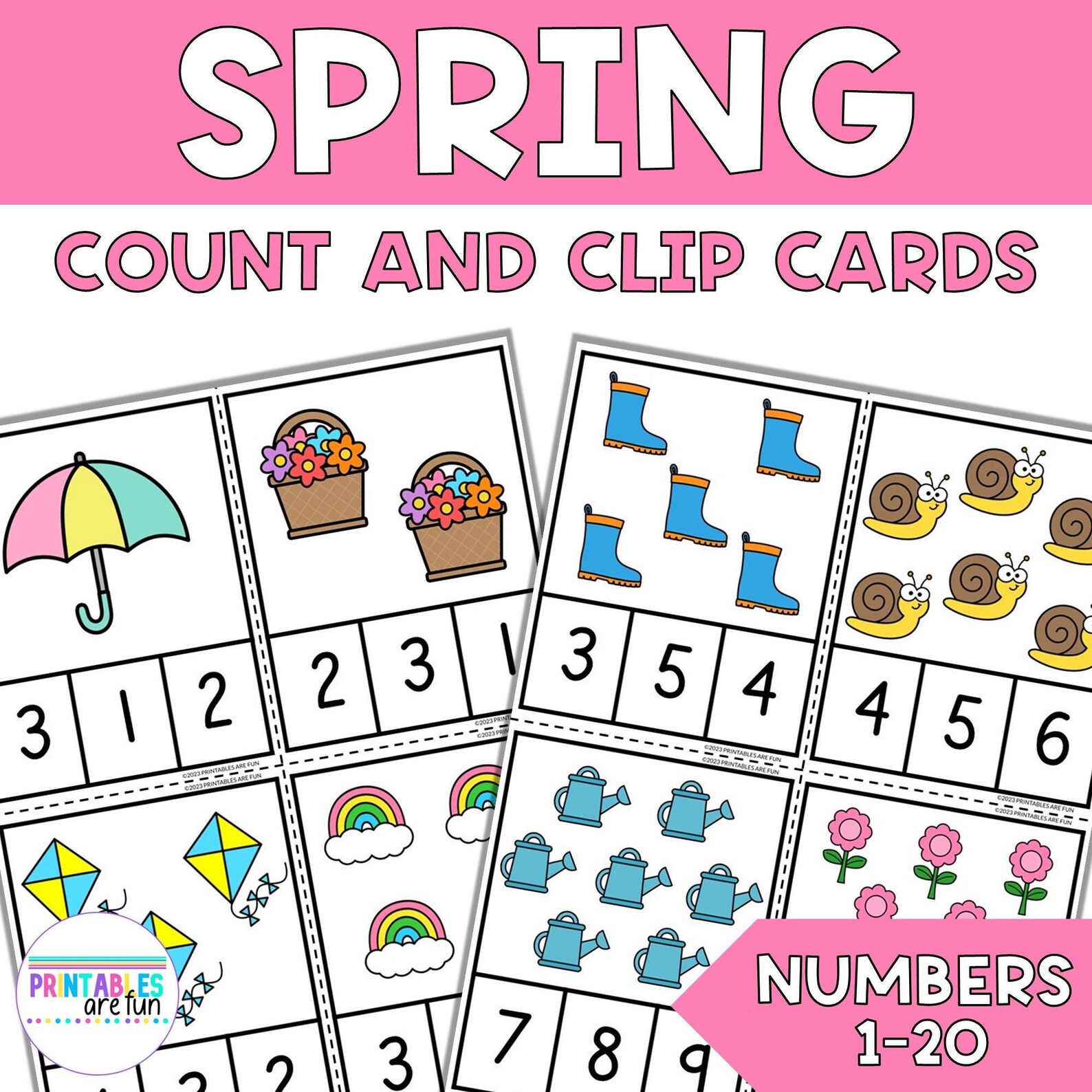 Spring Count and Clip Cards 1-20 | Math Task Cards | Printable Counting ...
