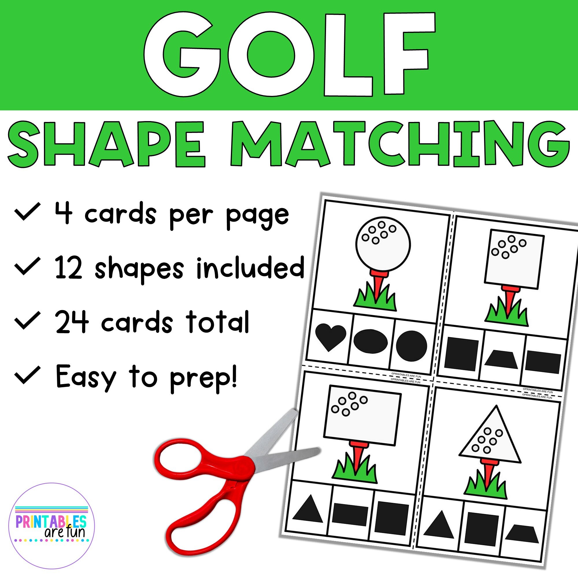 Golf 2D Shape Matching Clip Cards | Printable Math Activity for ...