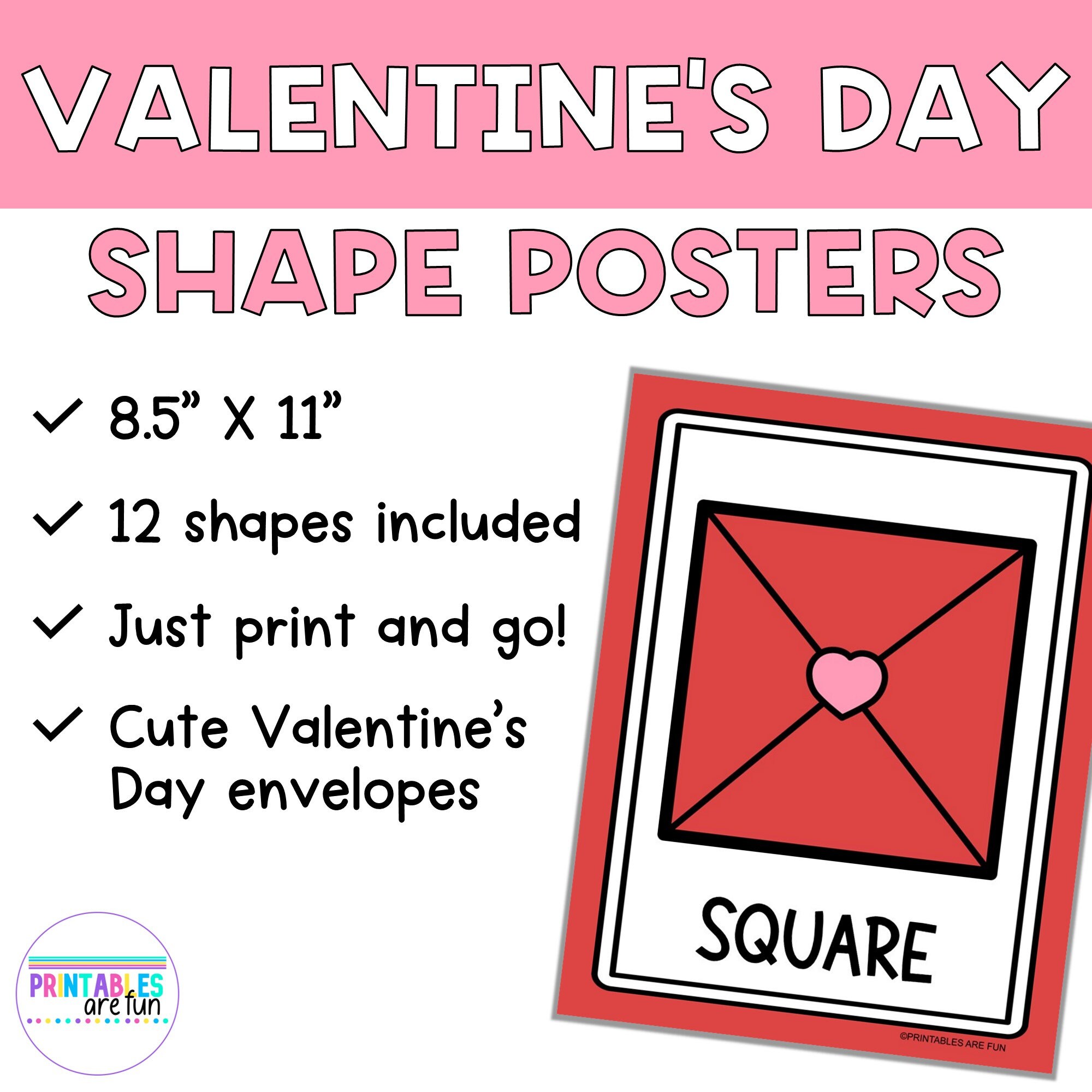 Valentine's Day 2D Shape Posters and Flash Cards Printable Math ...