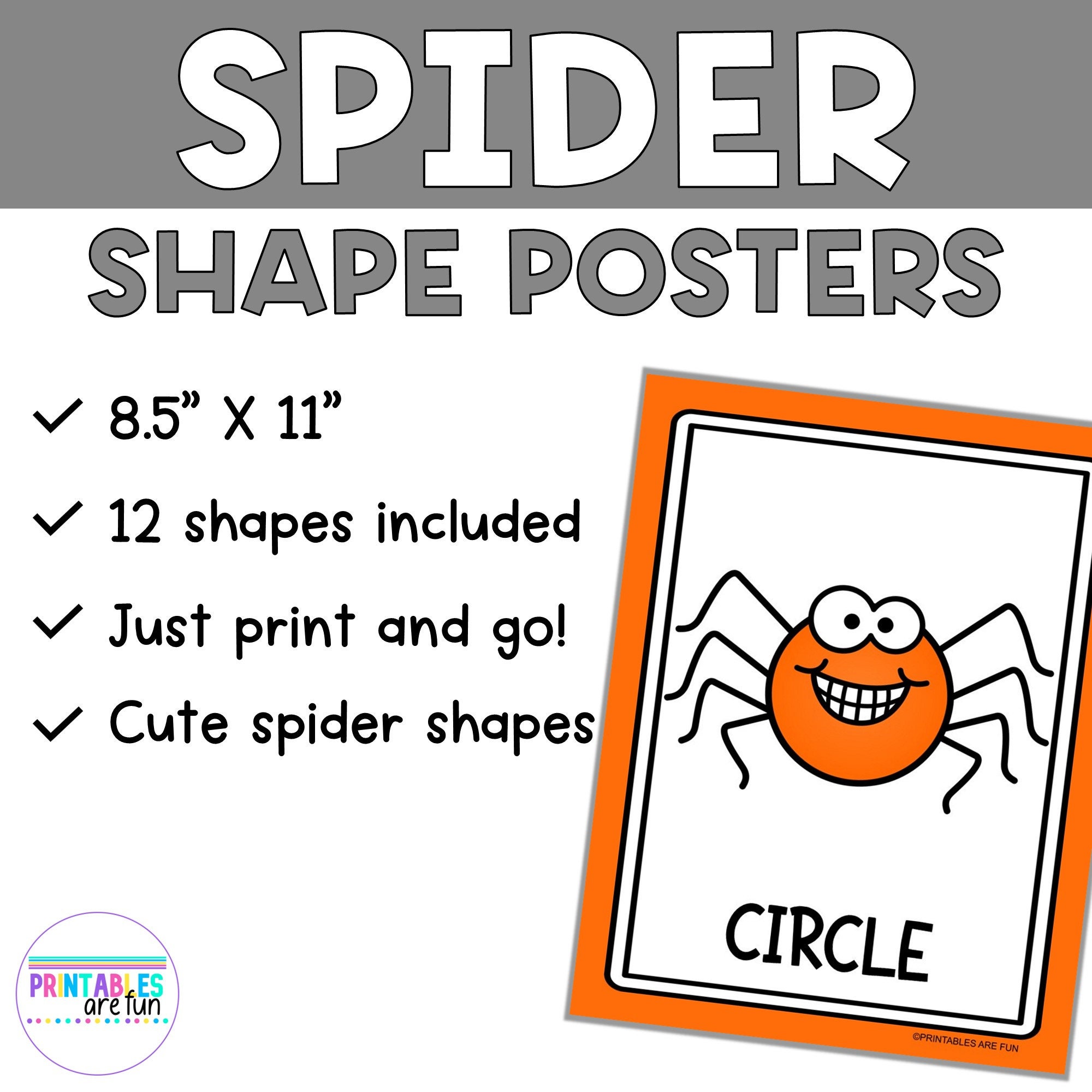 Spider 2D Shape Posters and Flash Cards Printable Math Activity for ...