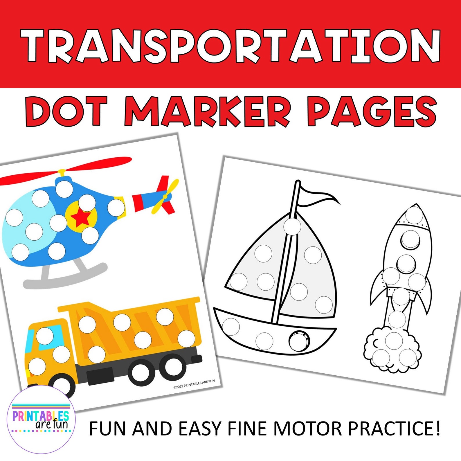 Transportation Do A Dot Printable | Dot Marker Pages for Kids | Fine ...