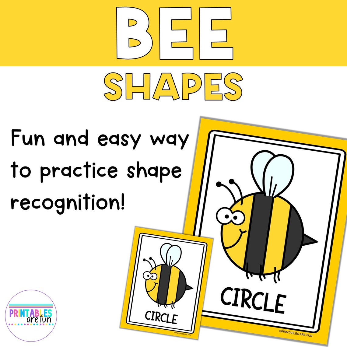 Bee 2D Shape Posters and Flash Cards Printable Math Activity for ...