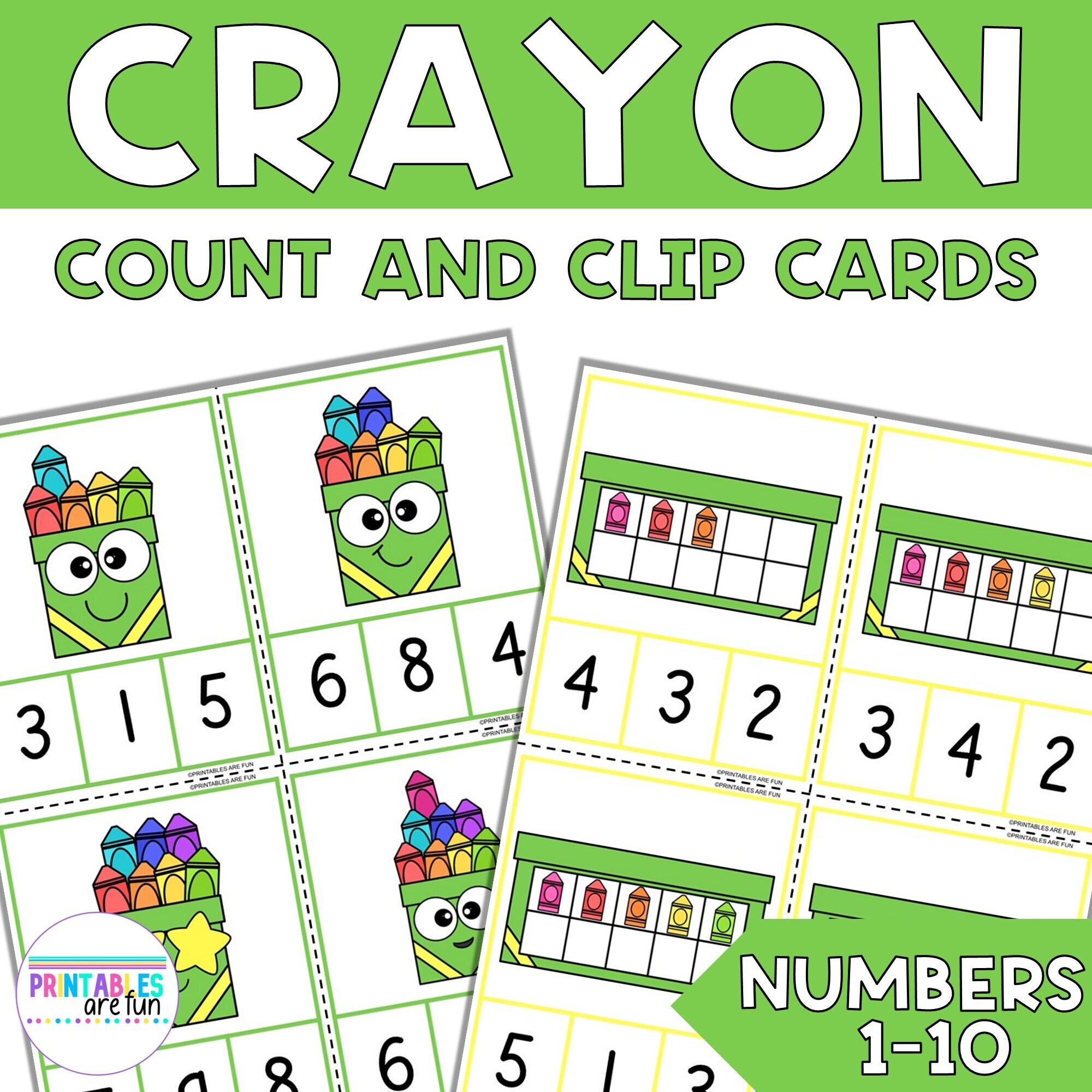 School Crayon Count and Clip Cards 1-10 | Math Task Cards | Printable ...