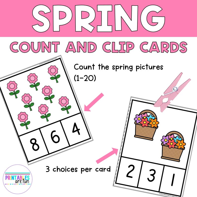 Spring Count and Clip Cards 1-20 | Math Task Cards | Printable Counting ...