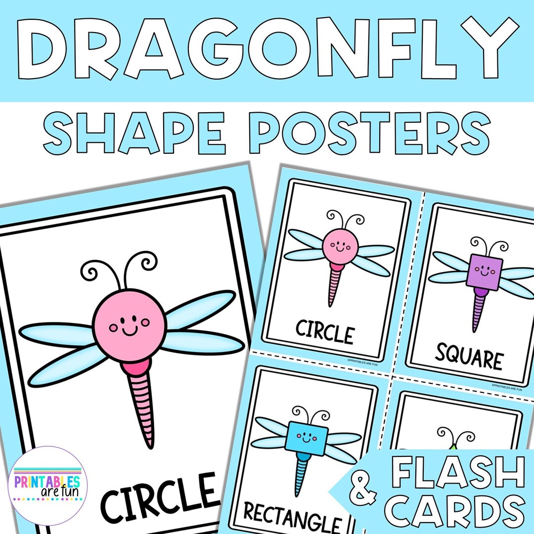 Dragonfly 2D Shape Posters and Flash Cards | Printable Math Activity ...