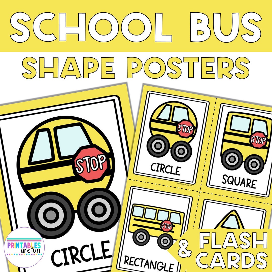School Bus 2D Shape Posters and Flash Cards | Printable Math Activity ...