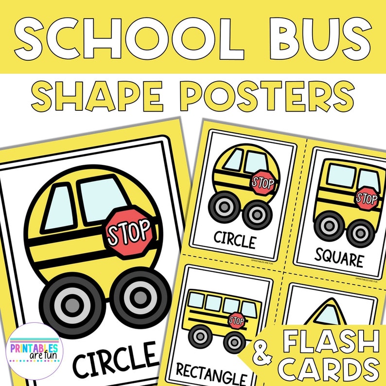 School Bus 2D Shape Posters and Flash Cards | Printable Math Activity ...