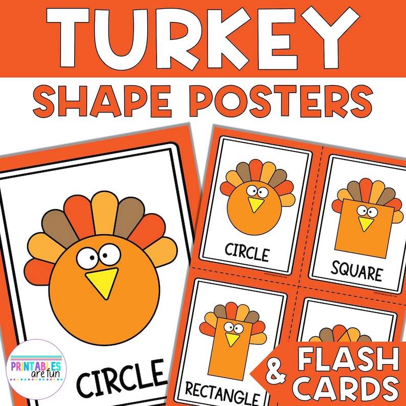 Thanksgiving Turkey 2D Shape Posters and Flash Cards | Printable Math ...