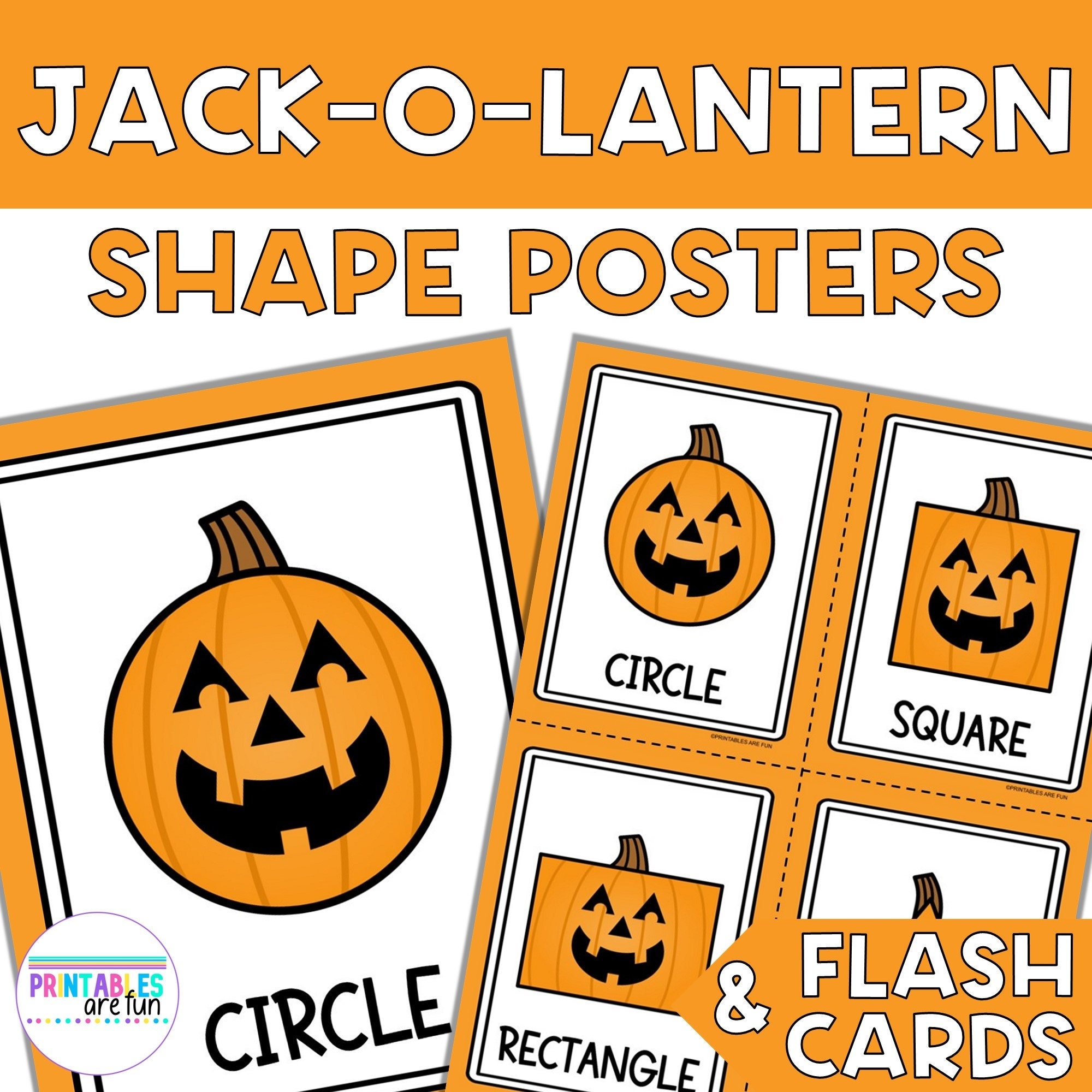 Halloween Jack-o-lantern 2D Shape Posters and Flash Cards | Printable ...