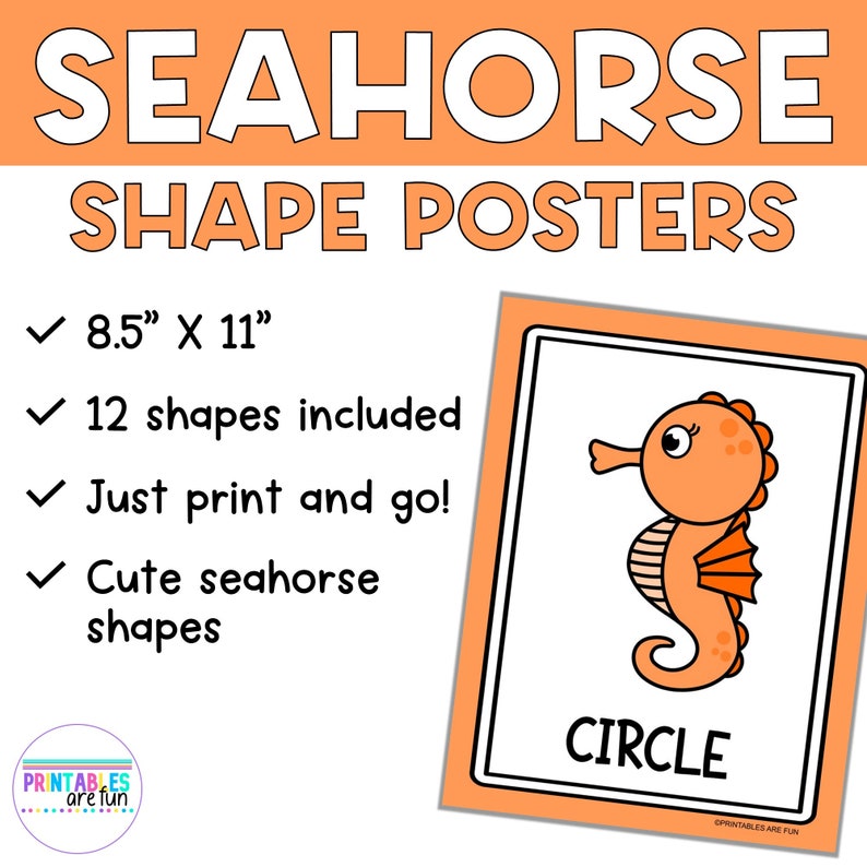 Seahorse 2D Shape Posters and Flash Cards Printable Math Activity for ...