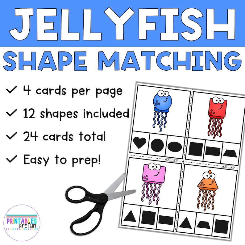 Jellyfish 2D Shape Matching Clip Cards | Printable Math Activity for ...