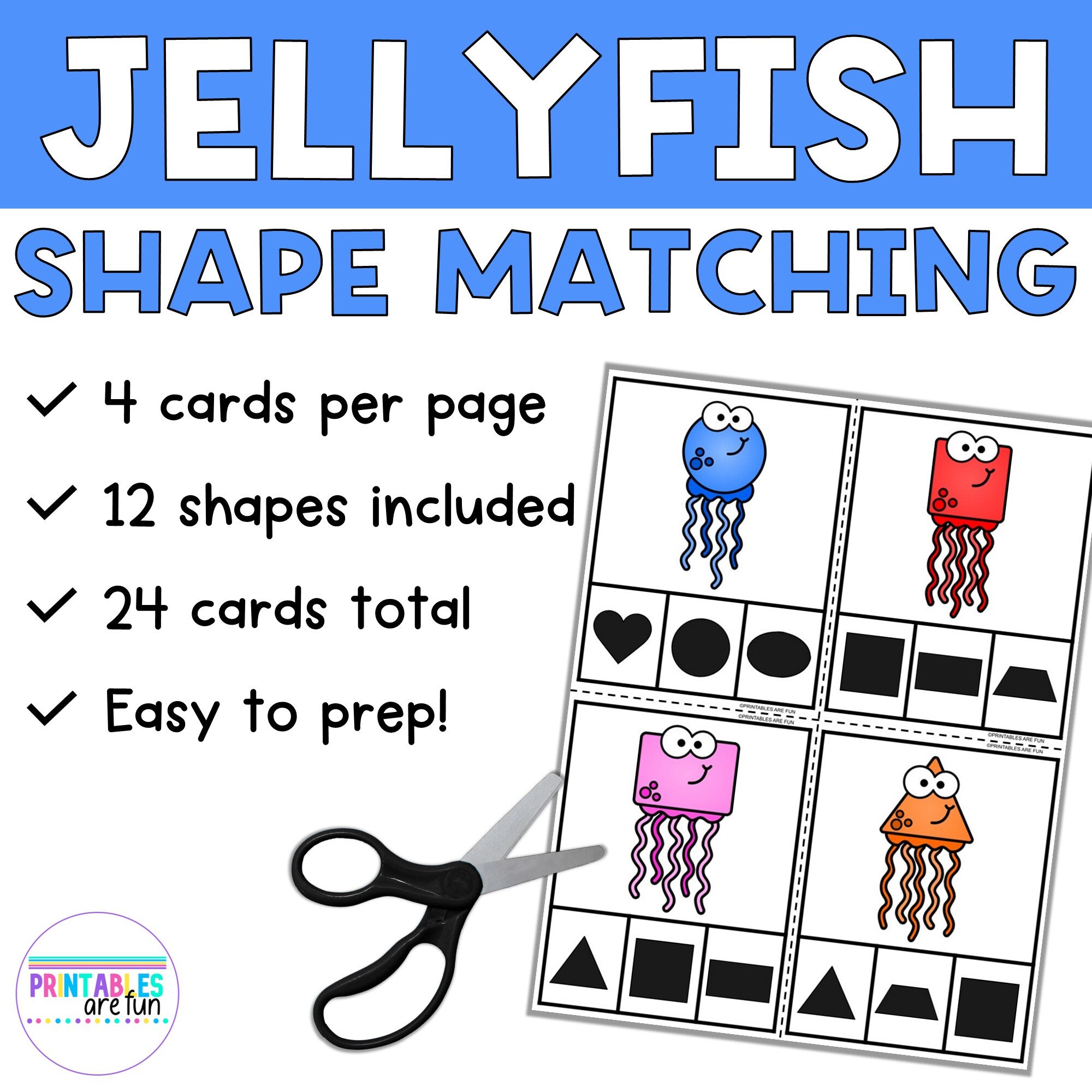 Jellyfish 2D Shape Matching Clip Cards | Printable Math Activity for ...