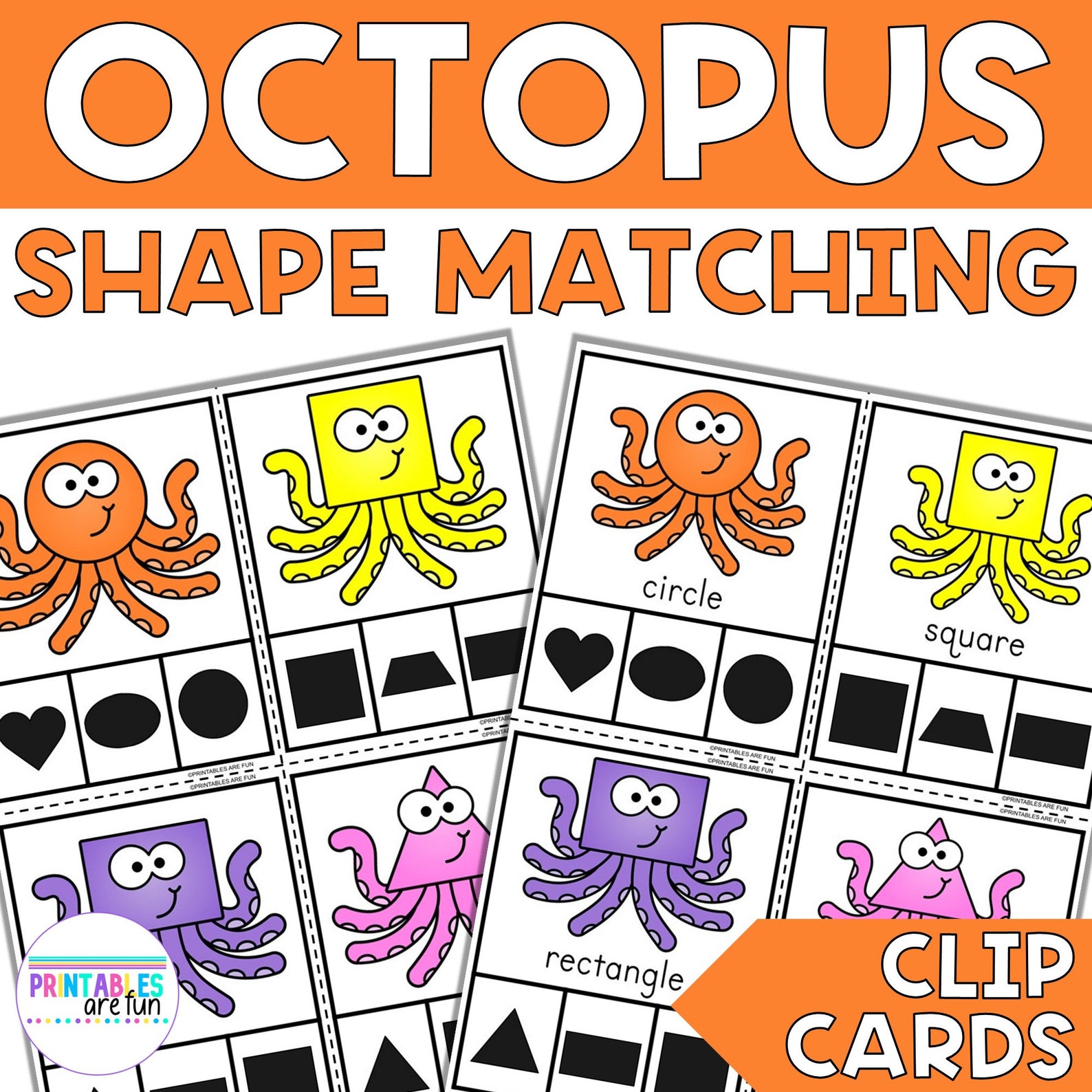 Octopus 2D Shape Matching Clip Cards | Printable Math Activity for ...