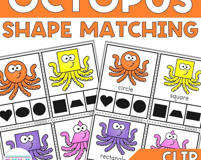 Octopus 2D Shape Matching Clip Cards | Printable Math Activity for ...