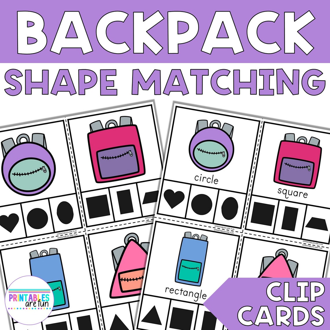 School Backpack 2D Shape Matching Clip Cards | Printable Math Activity ...