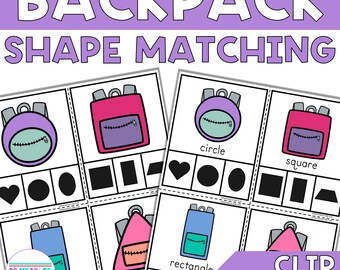 School Backpack 2D Shape Matching Clip Cards | Printable Math Activity ...