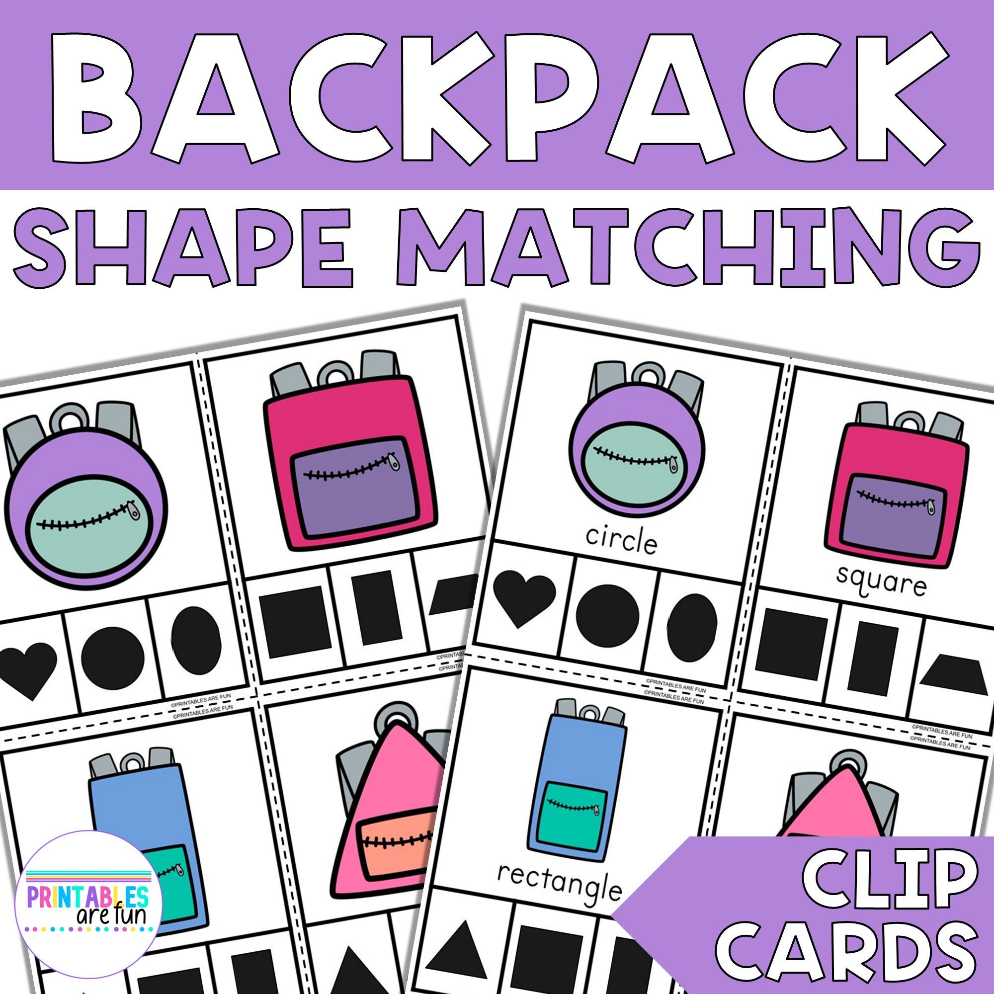 School Backpack 2D Shape Matching Clip Cards | Printable Math Activity ...