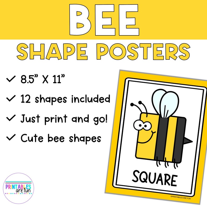 Bee 2D Shape Posters and Flash Cards | Printable Math Activity for ...