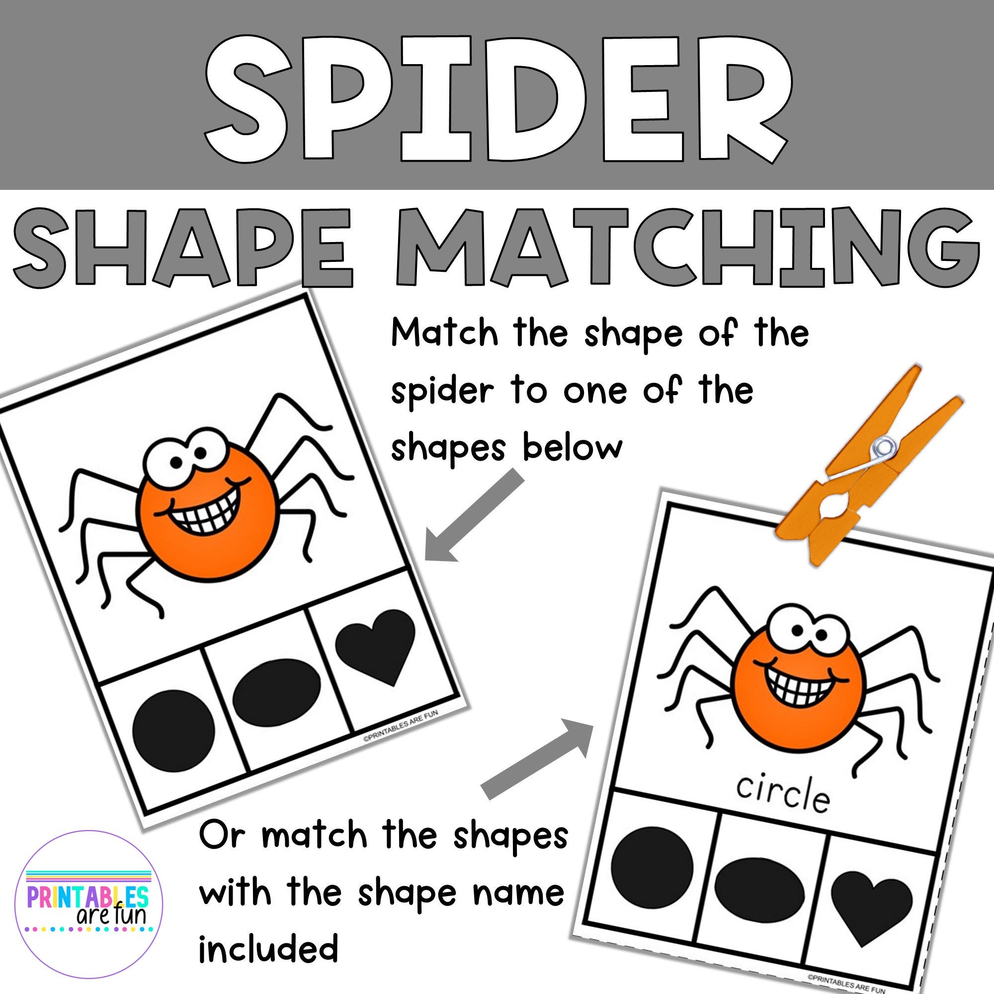 Spider 2D Shape Matching Clip Cards | Printable Math Activity for ...