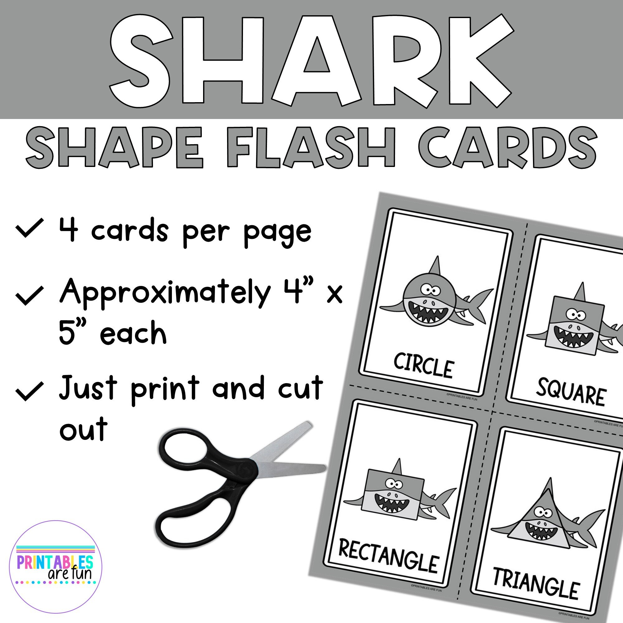 Shark 2D Shape Posters and Flash Cards | Printable Math Activity for ...