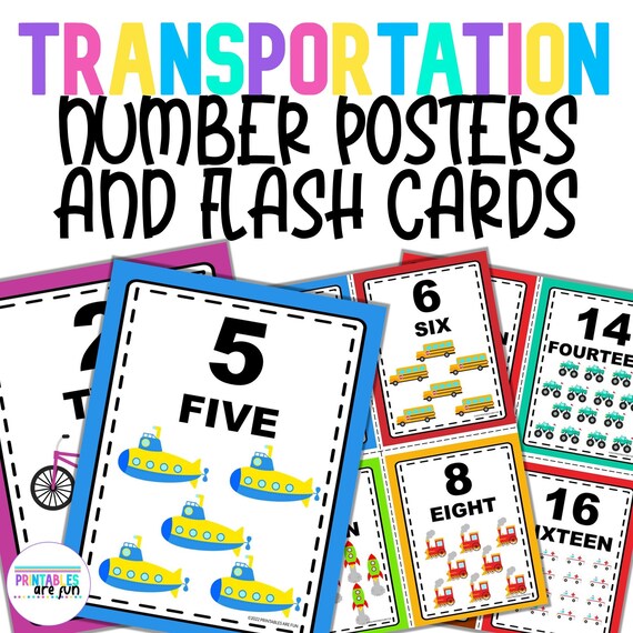 Transportation Number Posters and Flash Cards 1-20 Printable - Etsy