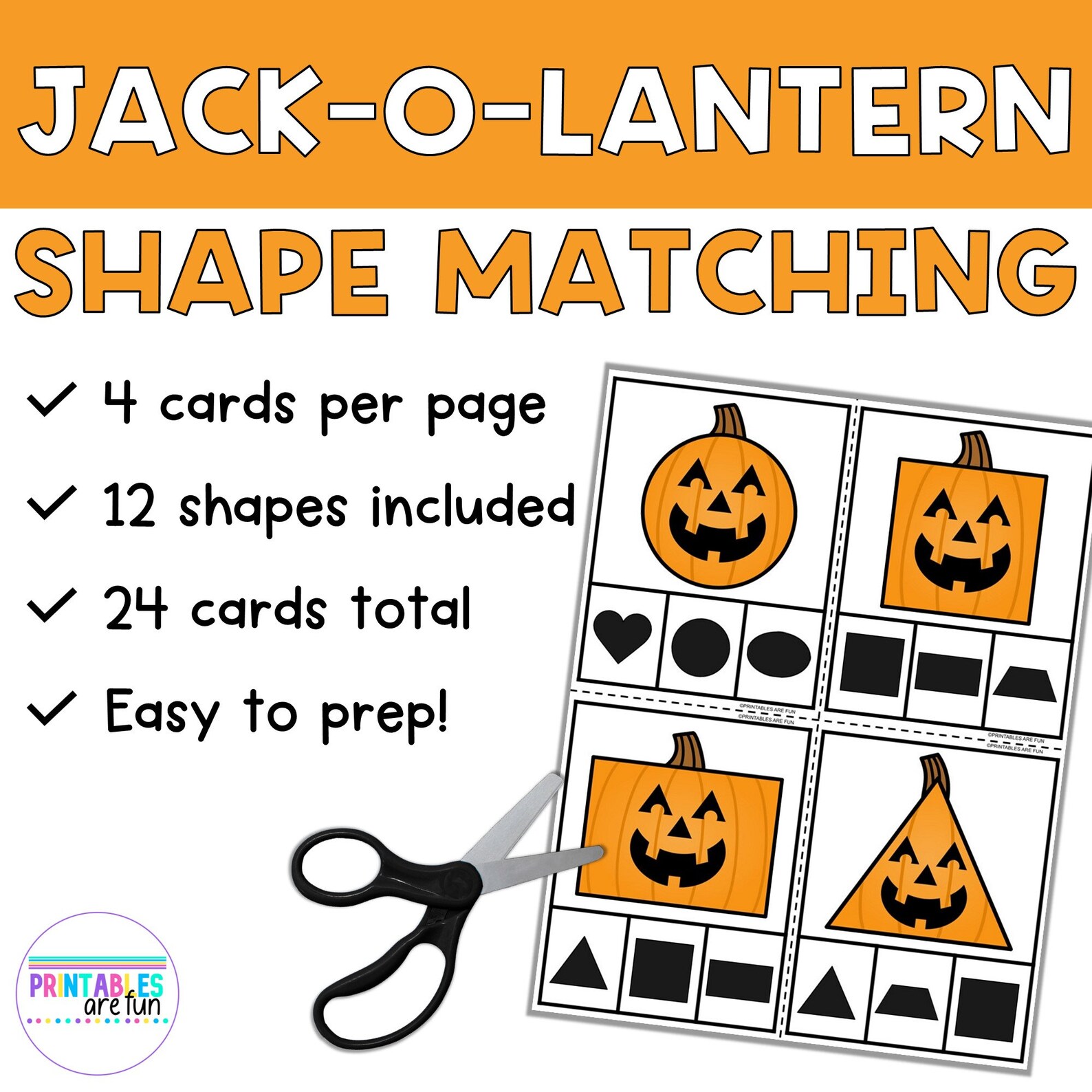 Halloween Jack-o-lantern 2D Shape Matching Clip Cards | Printable Math ...