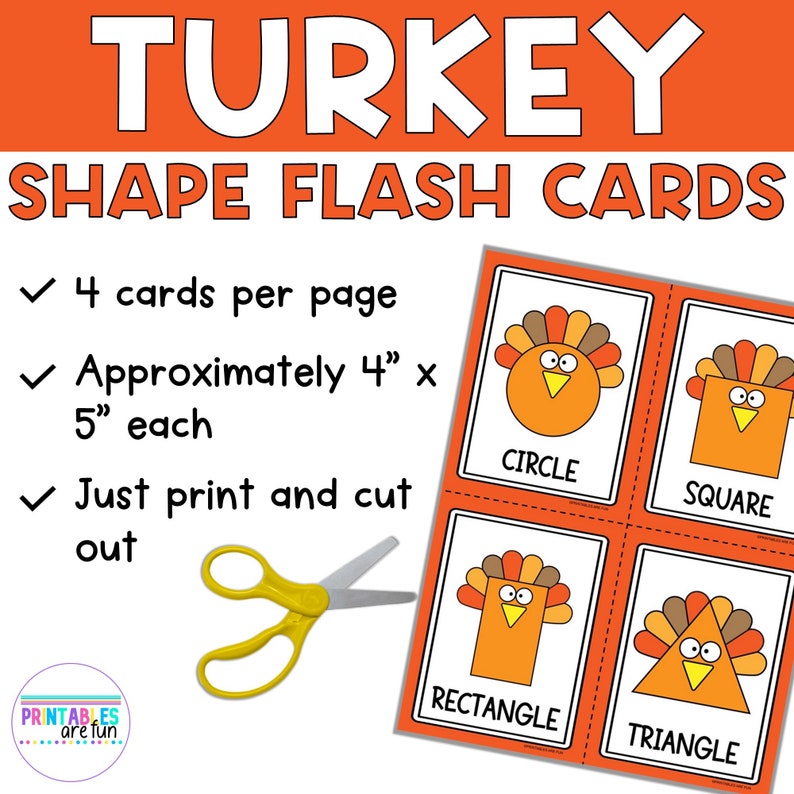 Thanksgiving Turkey 2D Shape Posters and Flash Cards | Printable Math ...