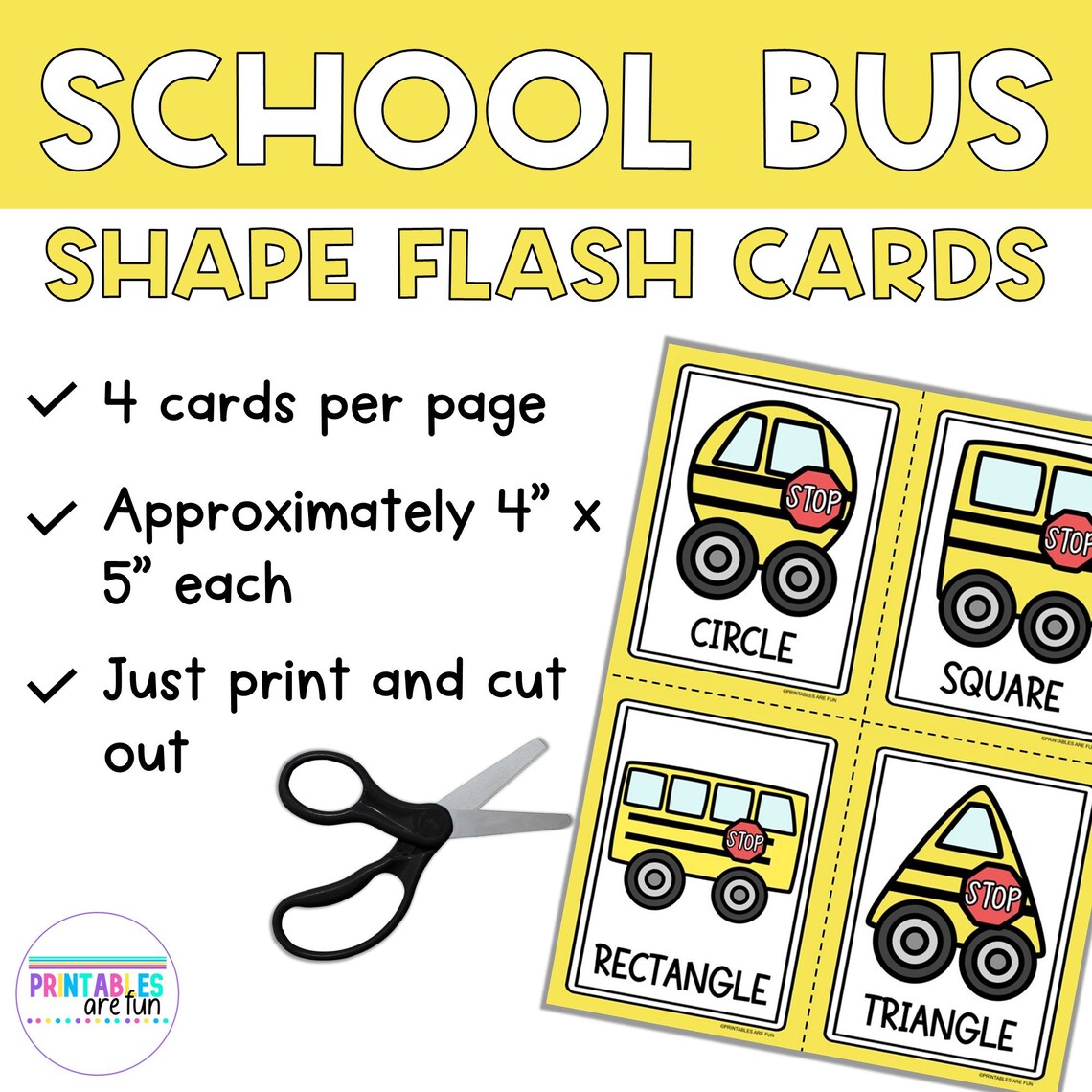School Bus 2D Shape Posters and Flash Cards Printable Math Activity for ...