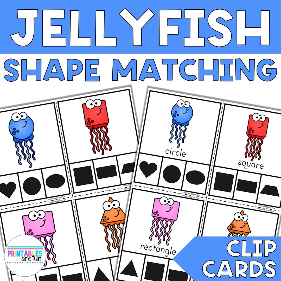 Jellyfish 2D Shape Matching Clip Cards | Printable Math Activity for ...