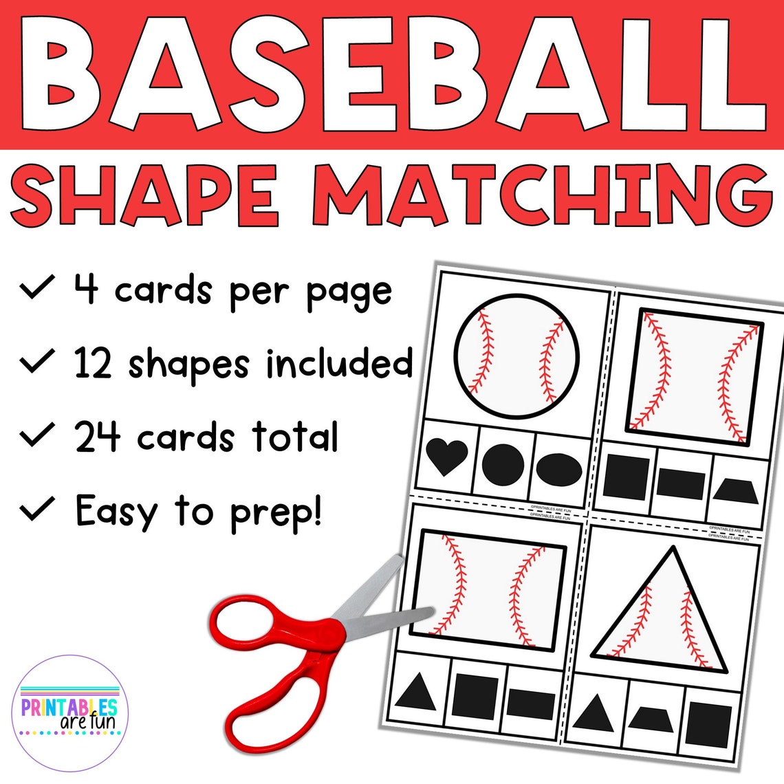 Baseball 2D Shape Matching Clip Cards | Math Task Cards | Printable ...