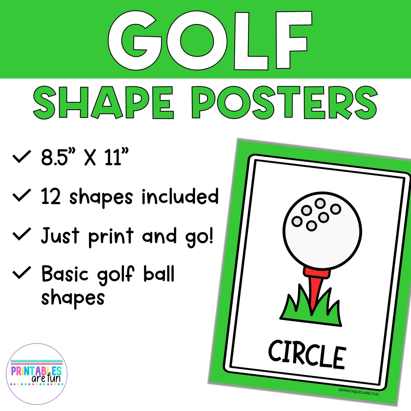 Golf 2D Shape Posters and Flash Cards | Printable Math Activity for ...